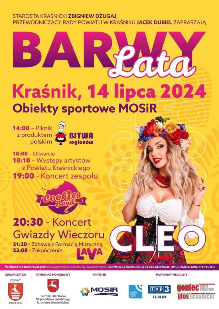 Barwy Lata w Kraśniku 2024. Gwiazdą imprezy Cleo [GODZINOWY PROGRAM ...